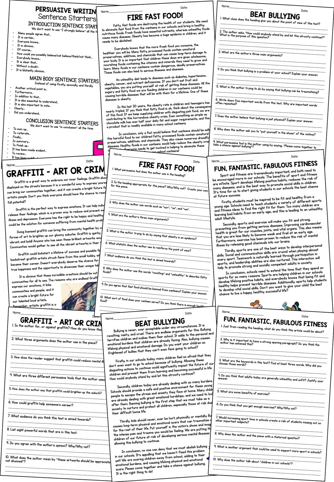 Persuasive Text Examples Ten Reading Samples With Comprehension - Etsy