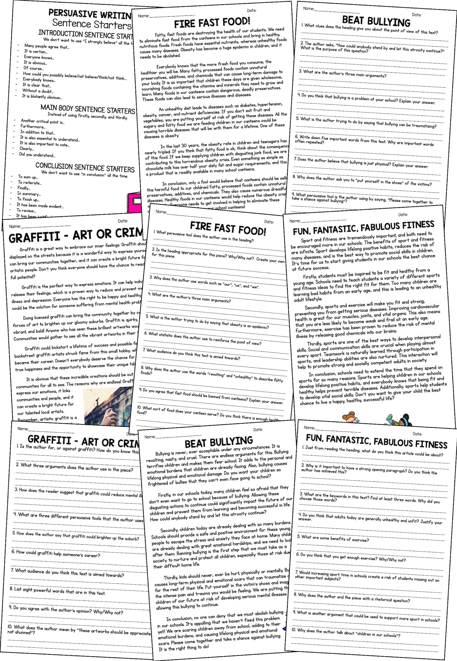 Persuasive Text Examples Ten Reading Samples With Comprehension - Etsy