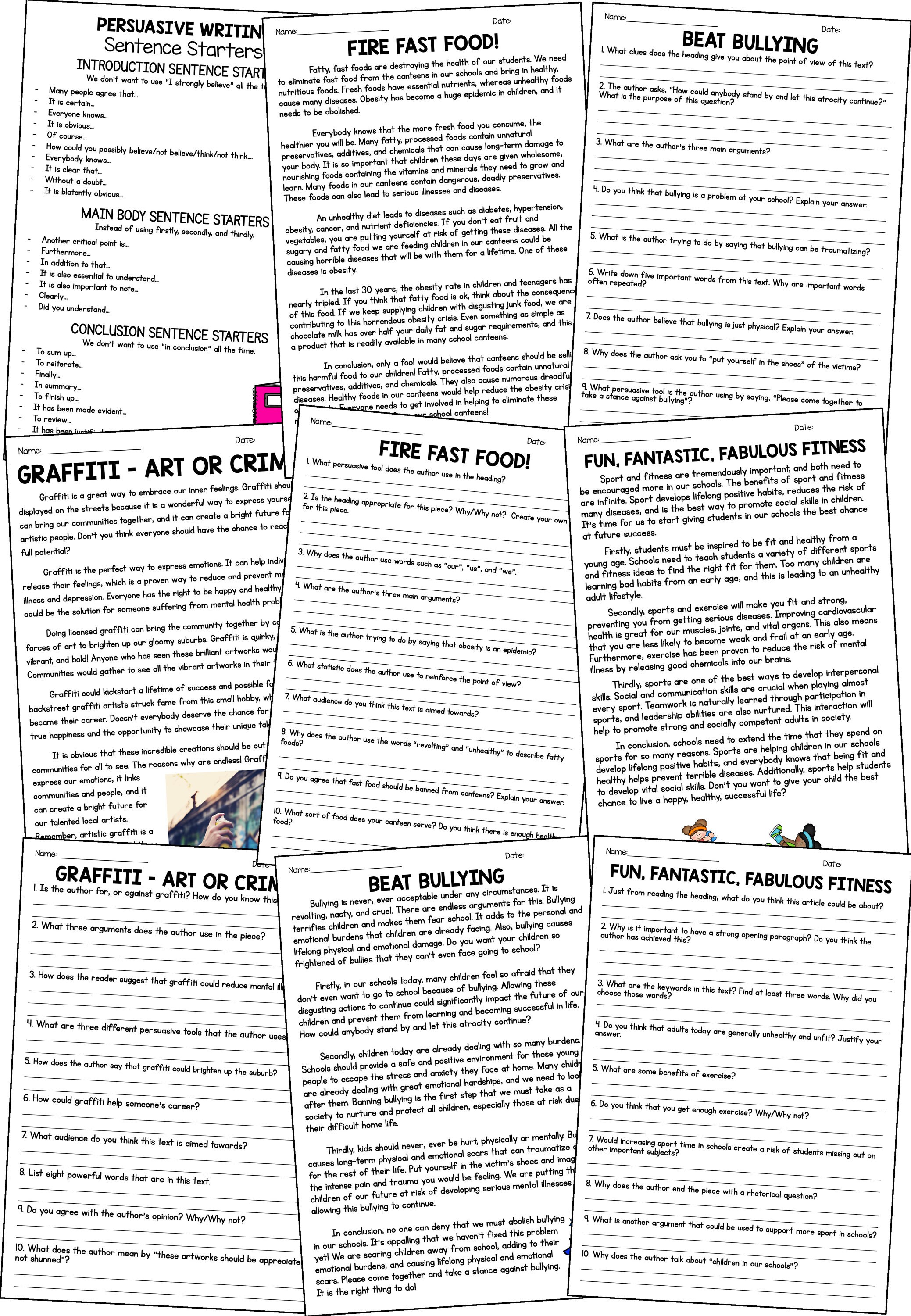 Persuasive Text Examples - Ten Reading Samples With Comprehension - Etsy