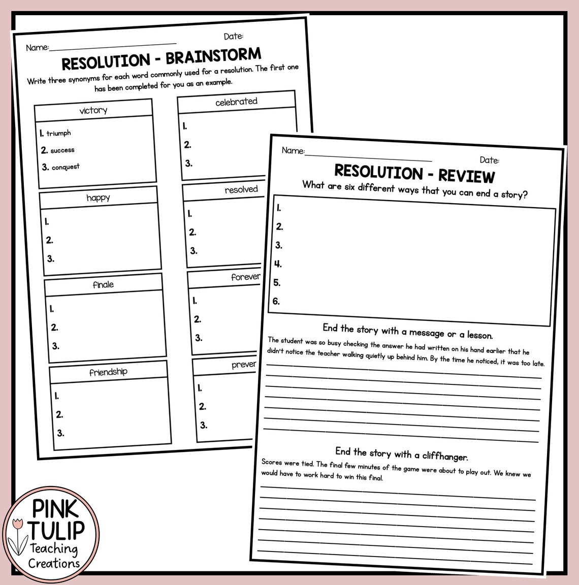 Resolution Narrative Writing Worksheets - Etsy