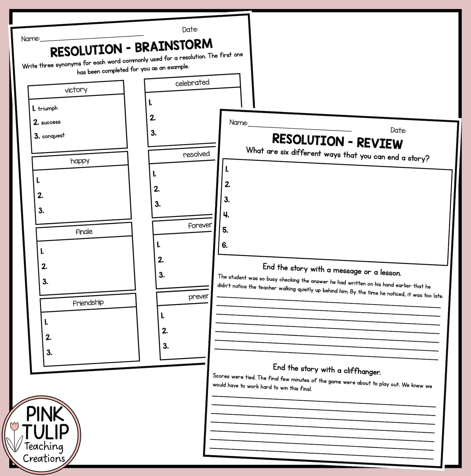 Resolution - Narrative Writing Worksheets - Etsy