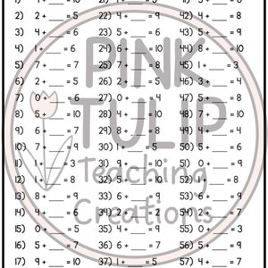 Missing Number up to 10 Addition Worksheets - Mental Math or Early ...