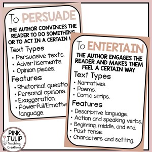 Author's Purpose Reading Posters - Earth Tones Classroom Decor - Etsy