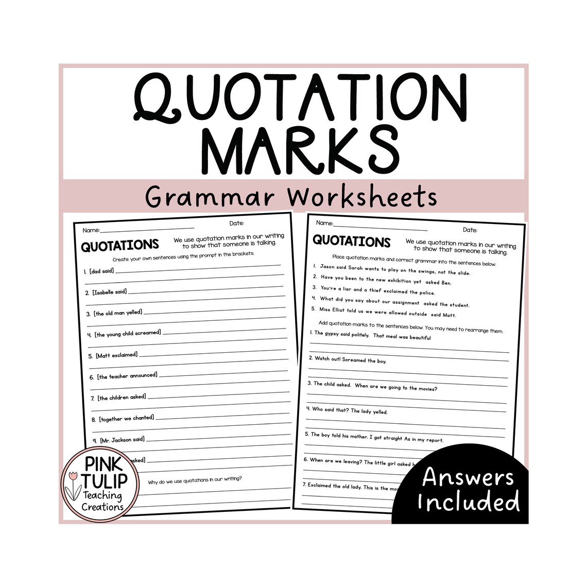 Using Quotations Worksheets - No Prep Printables - Etsy