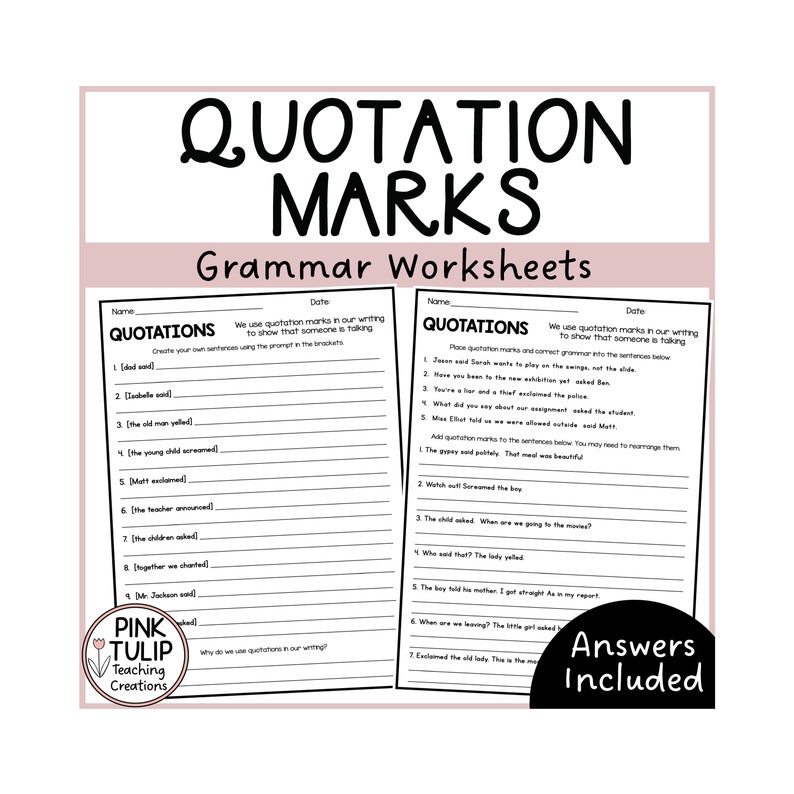Using Quotations Worksheets - No Prep Printables - Etsy