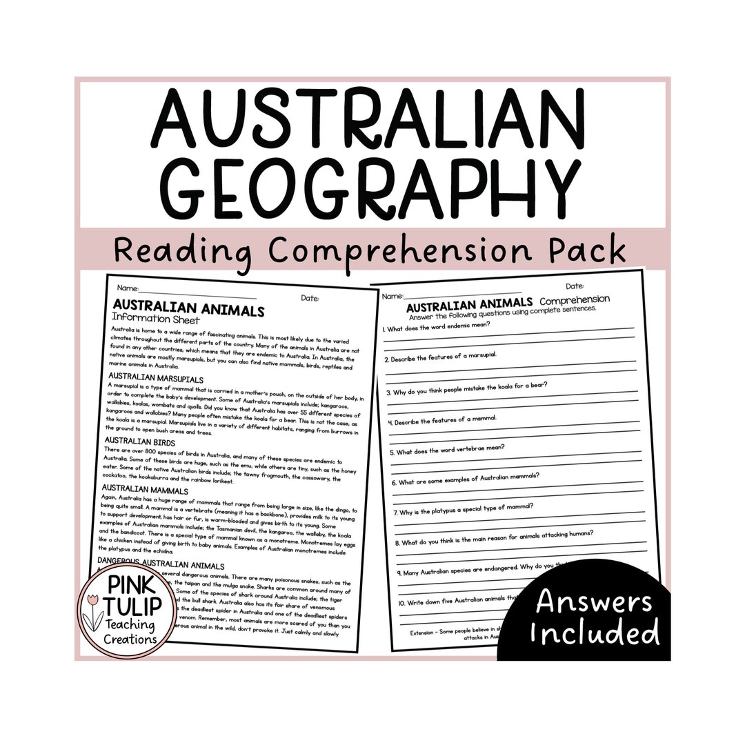 Australian Geography Comprehension Pack - Etsy