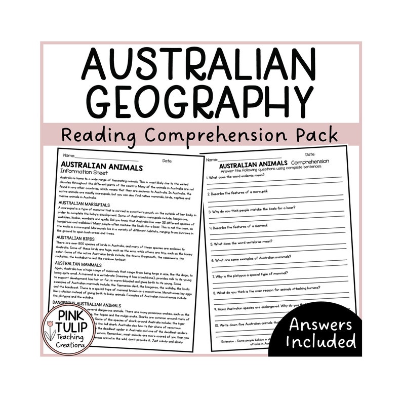 Australian Geography Comprehension Pack - Etsy