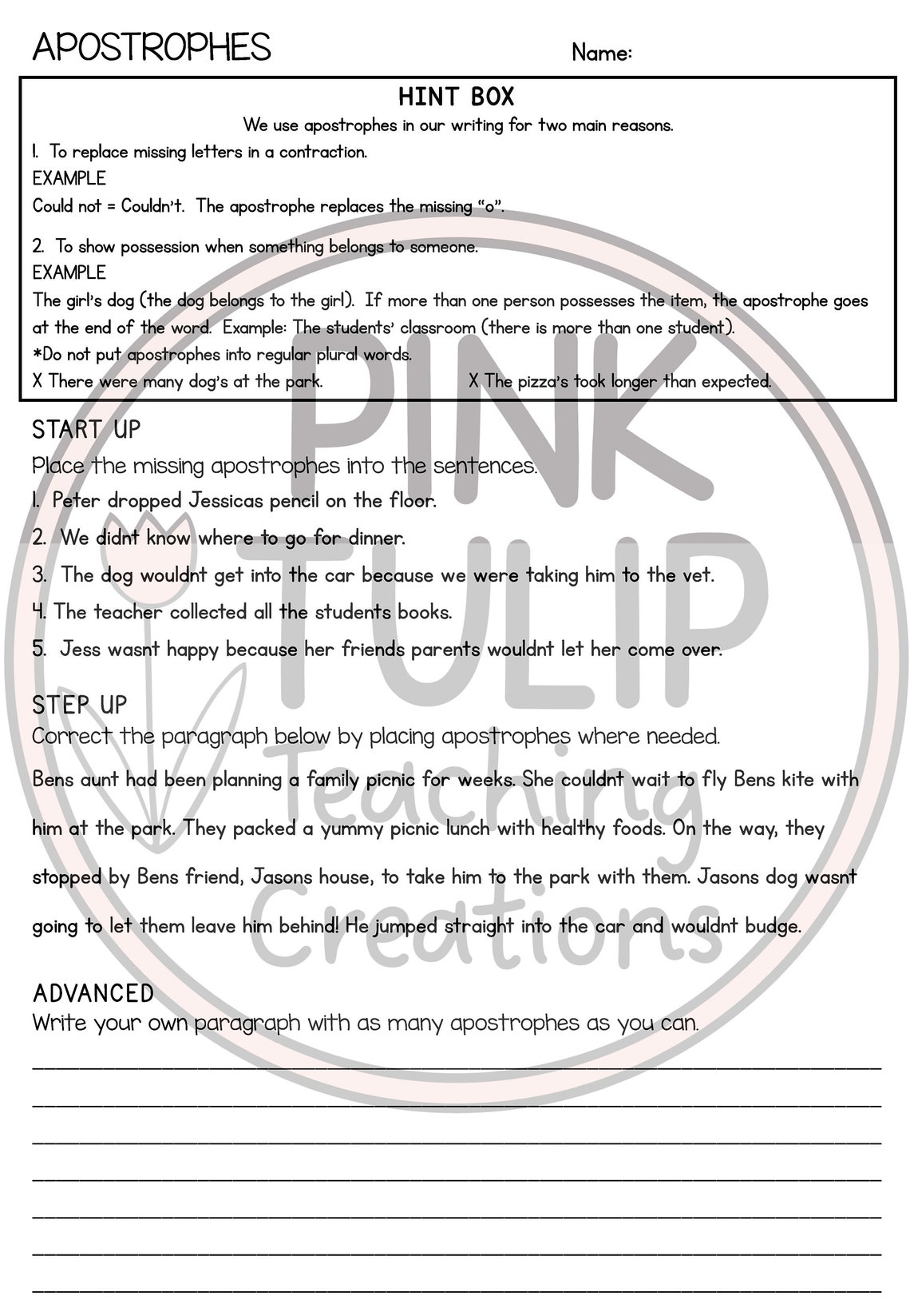 Apostrophes and Speech Marks - Grammar Worksheets With Answers - Etsy