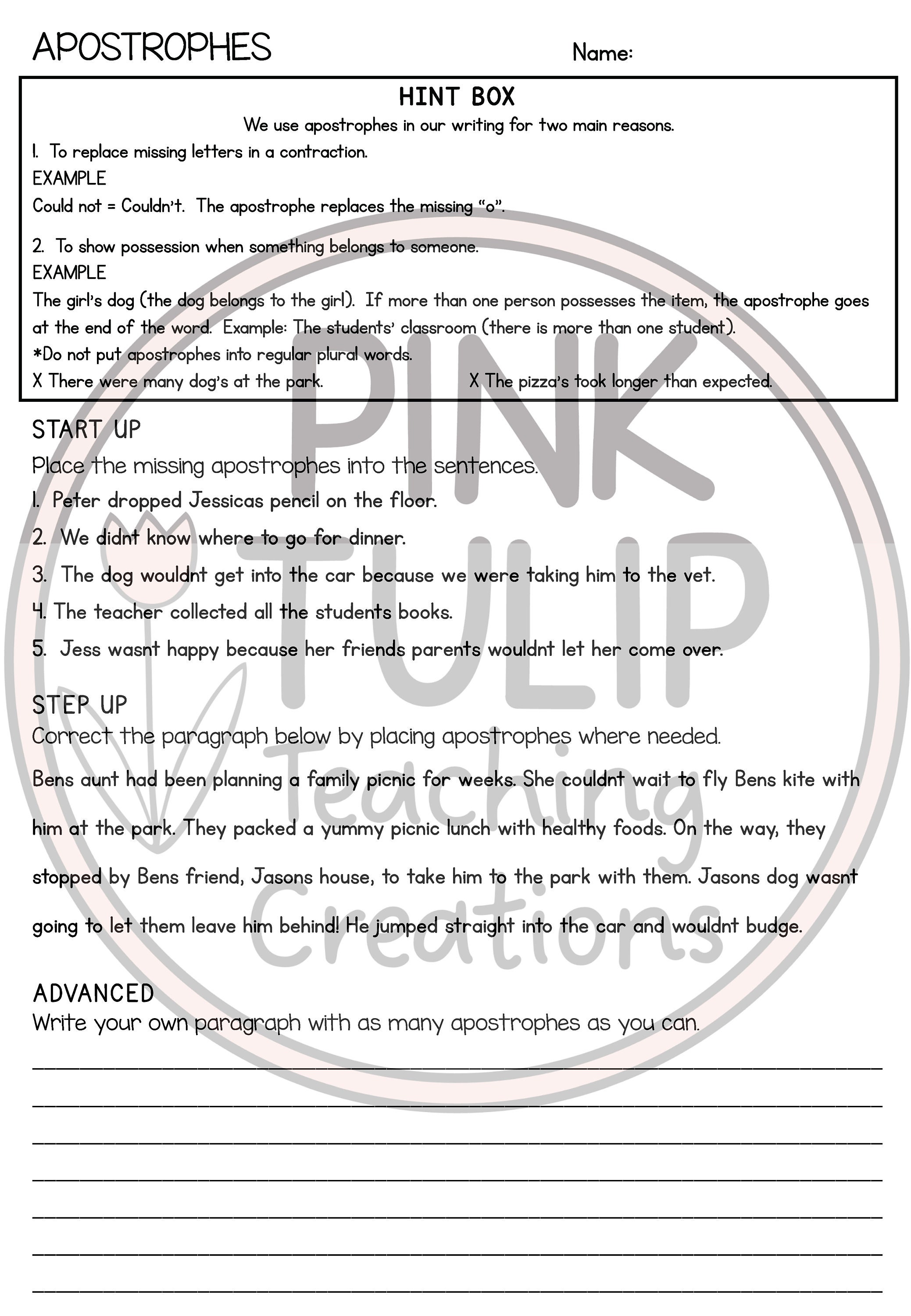 Apostrophes and Speech Marks - Grammar Worksheets With Answers - Etsy