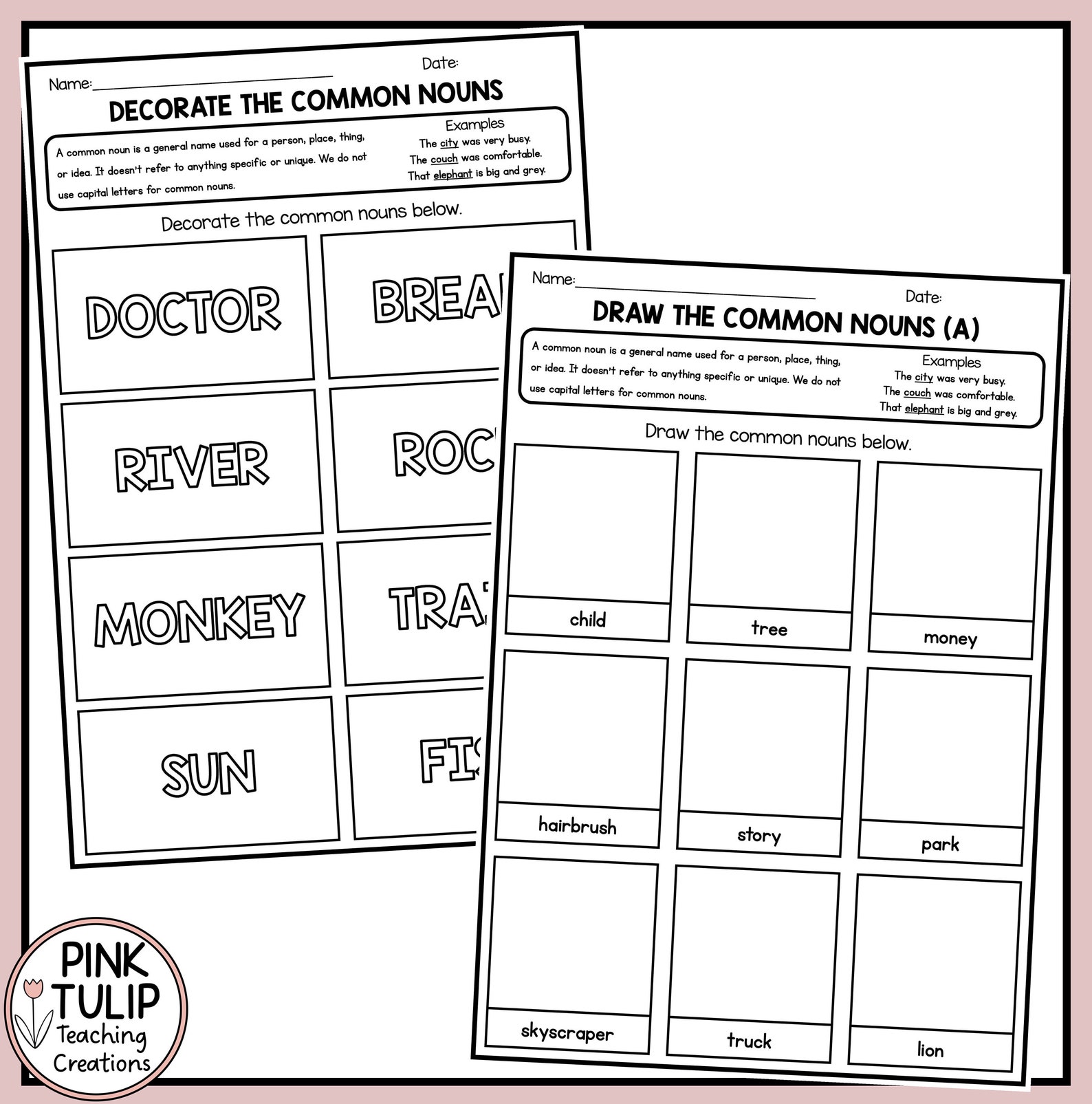 Common Nouns Worksheet Pack No Prep Printables With Answers - Etsy