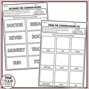 Common Nouns Worksheet Pack - No Prep Printables With Answers - Etsy