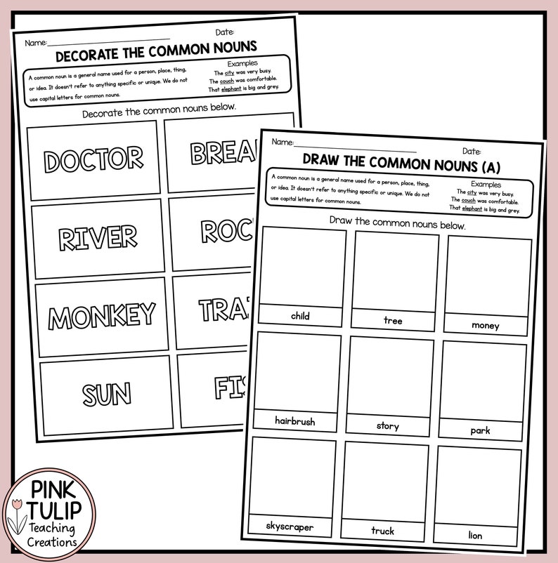 Common Nouns Worksheet Pack No Prep Printables With Answers - Etsy