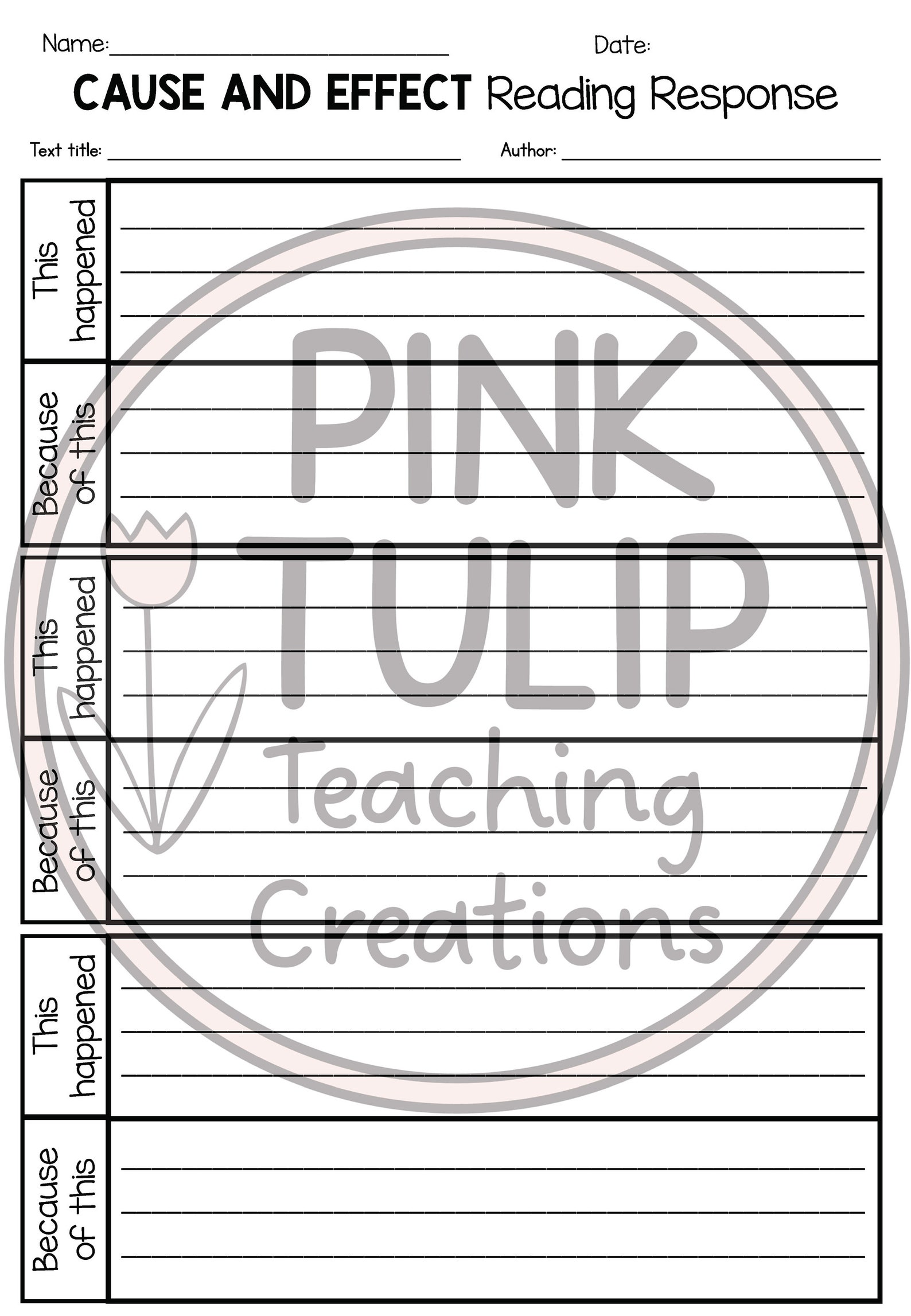 Cause and Effect Reading Response Package - Templates for Any Book - Etsy