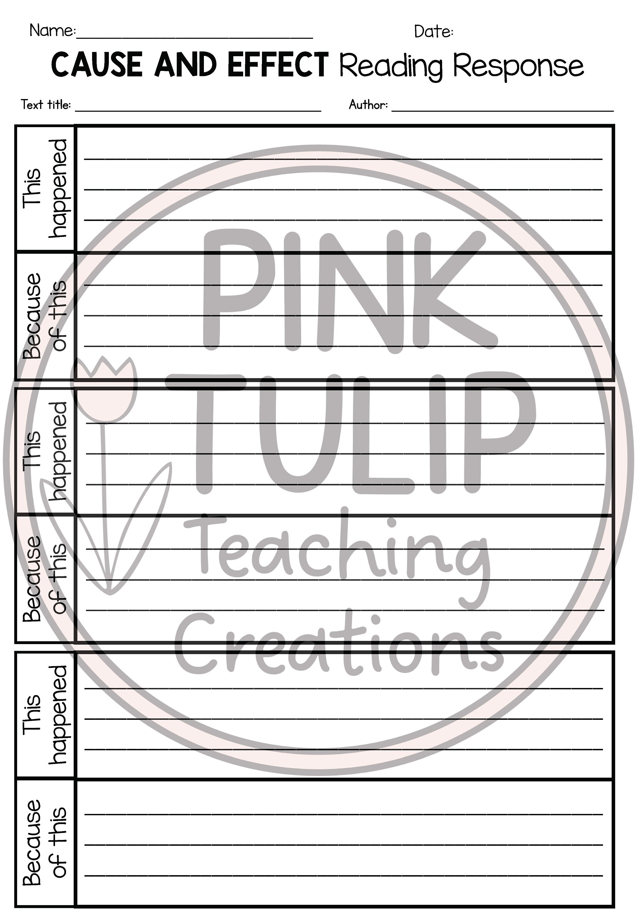 Cause and Effect Reading Response Package - Templates for Any Book - Etsy