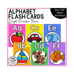 Alphabet Flash Cards Bright Rainbow Theme - Etsy
