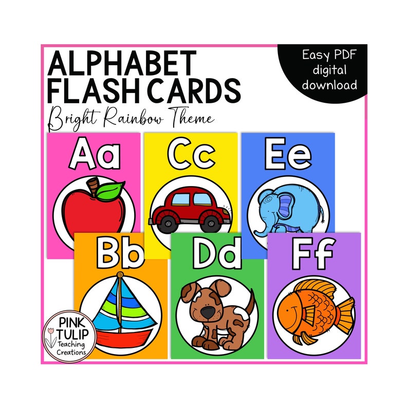 Alphabet Flash Cards Bright Rainbow Theme - Etsy