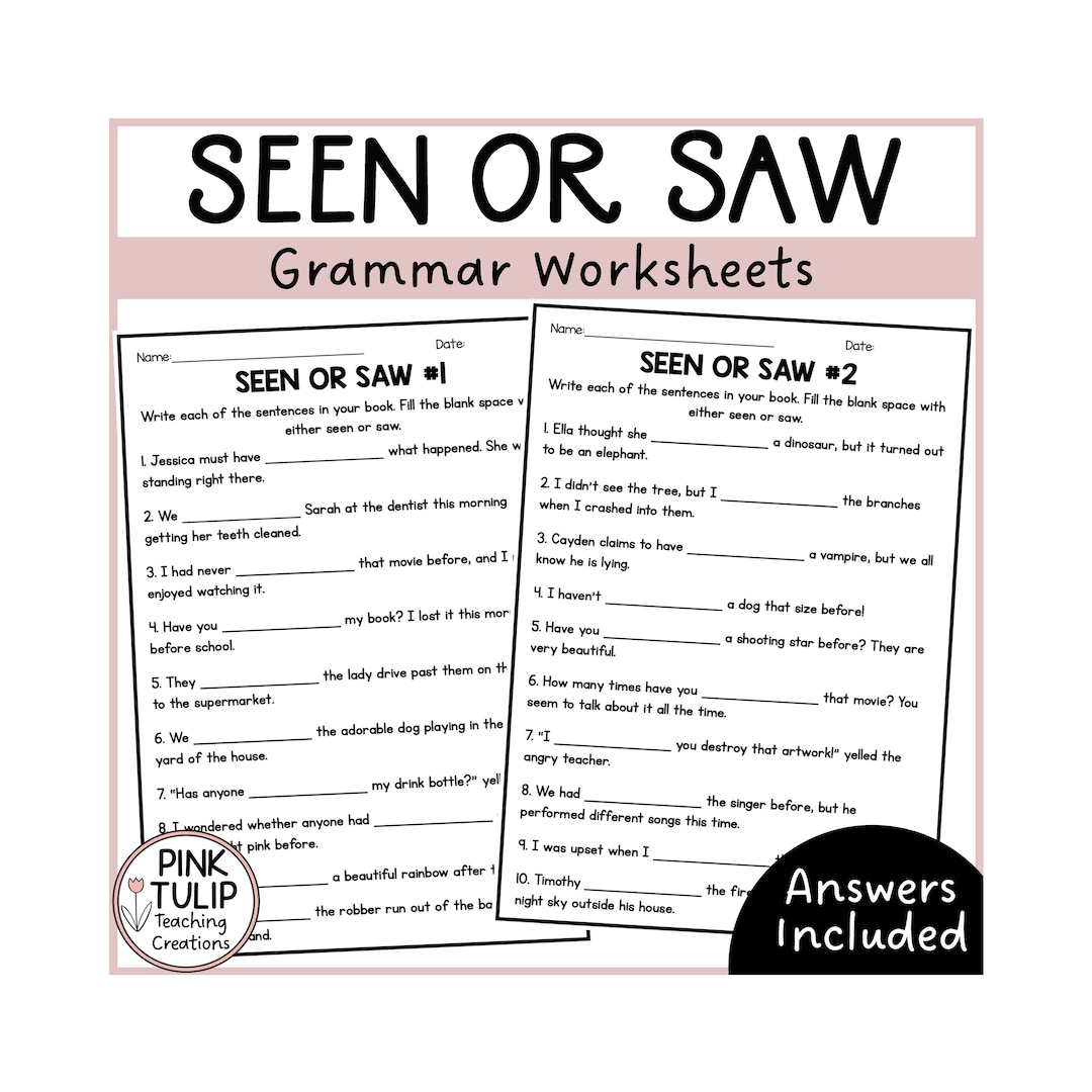Seen or Saw Grammar Worksheets - Etsy