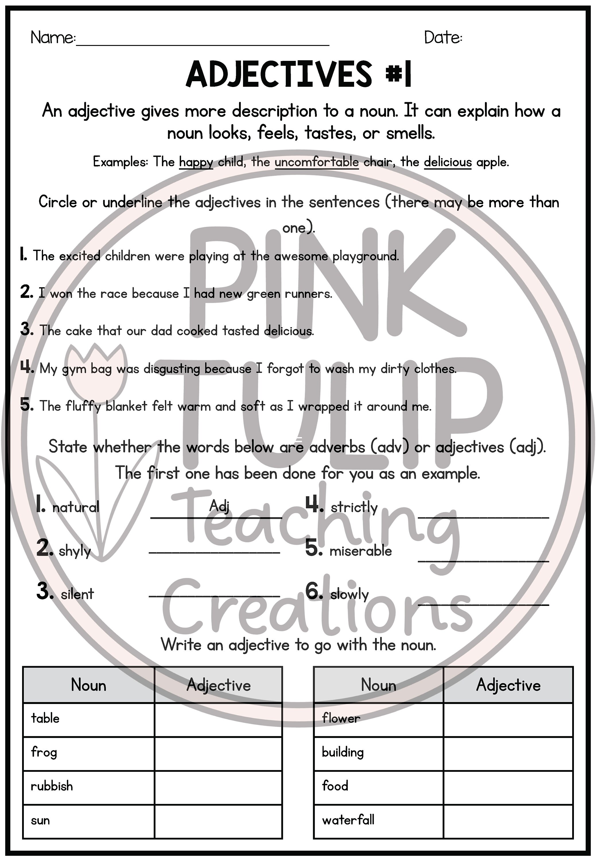 Adjectives Mini Unit - Structured Worksheet Pack - Etsy