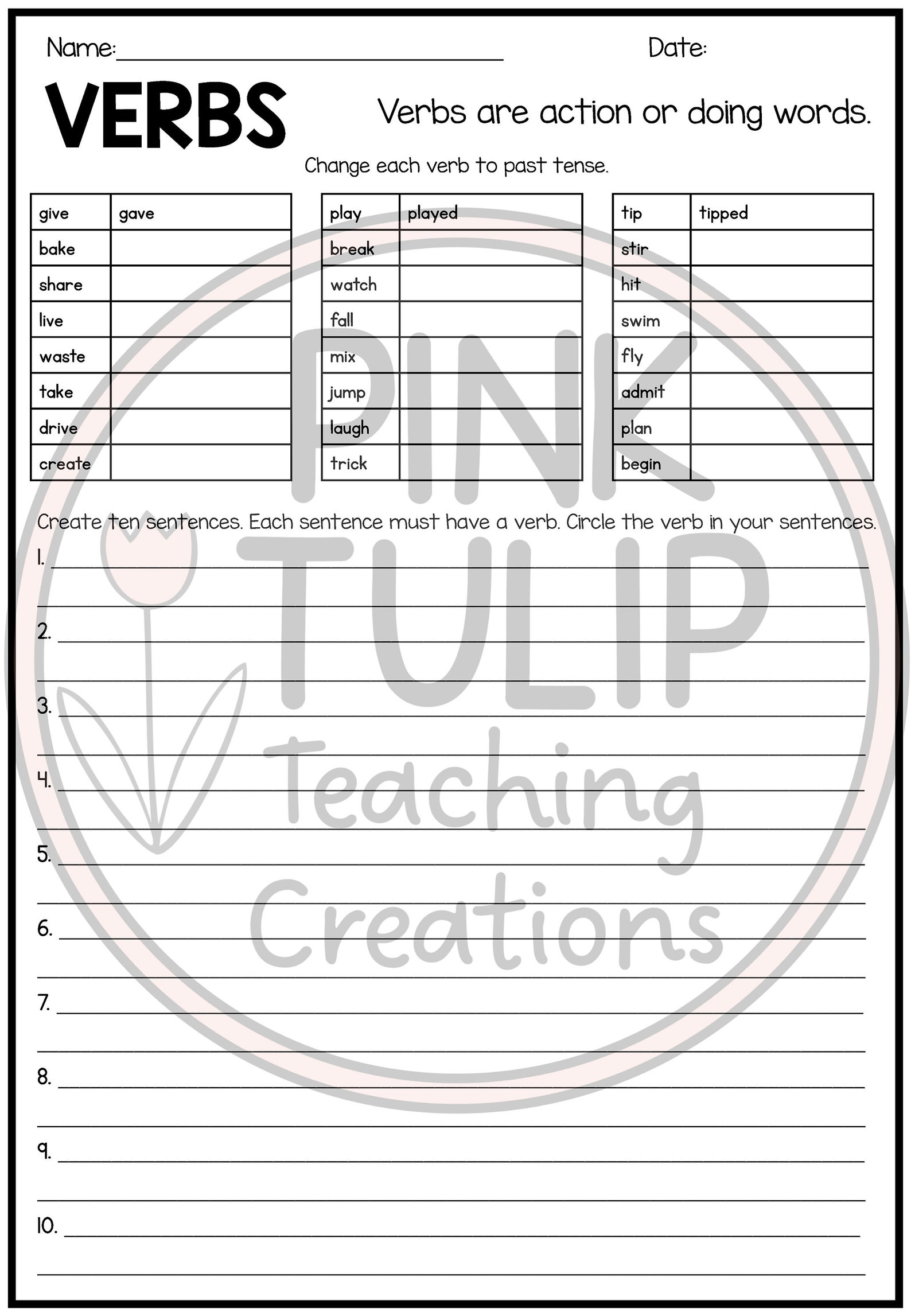 Understanding Verbs Worksheets - No Prep Printables - Etsy