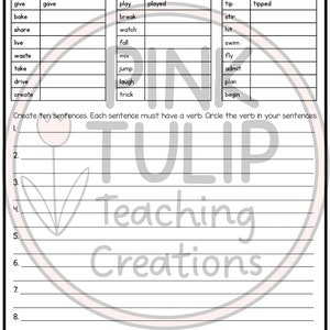 Understanding Verbs Worksheets - No Prep Printables - Etsy