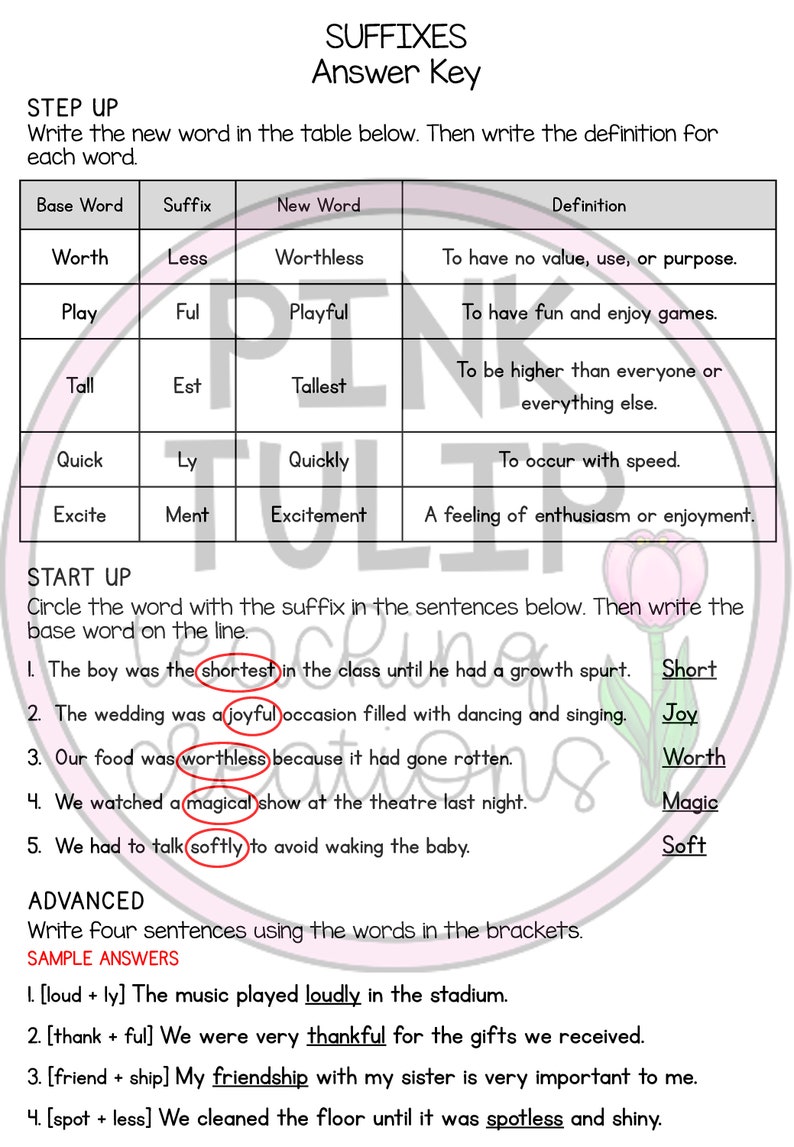 Prefixes and Suffixes Grammar Worksheets With Answers - Etsy