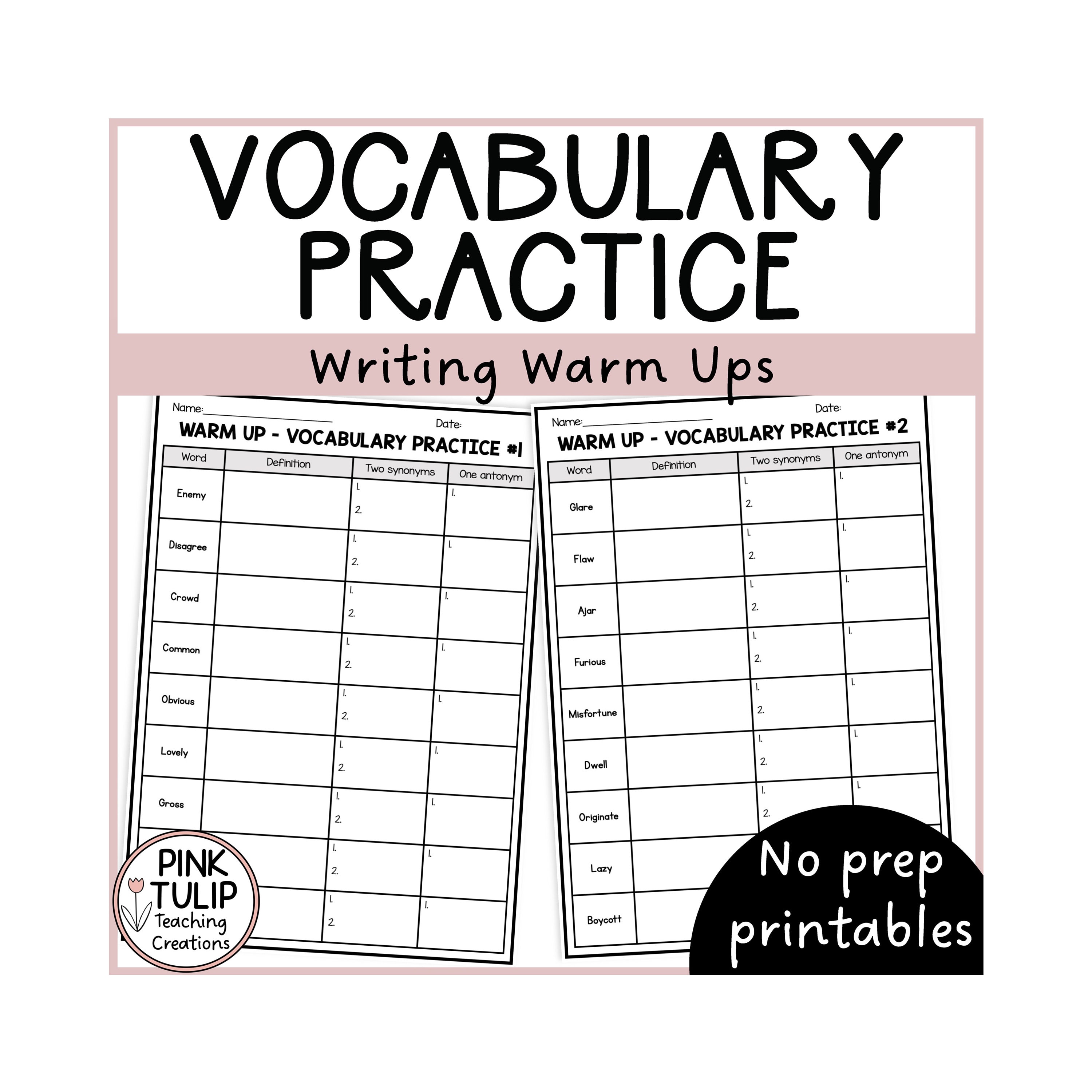 Writing Activity - Vocabulary Practice - Etsy