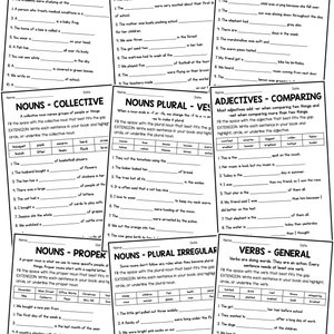 Parts of Speech - Fill the Blanks Worksheets - Etsy