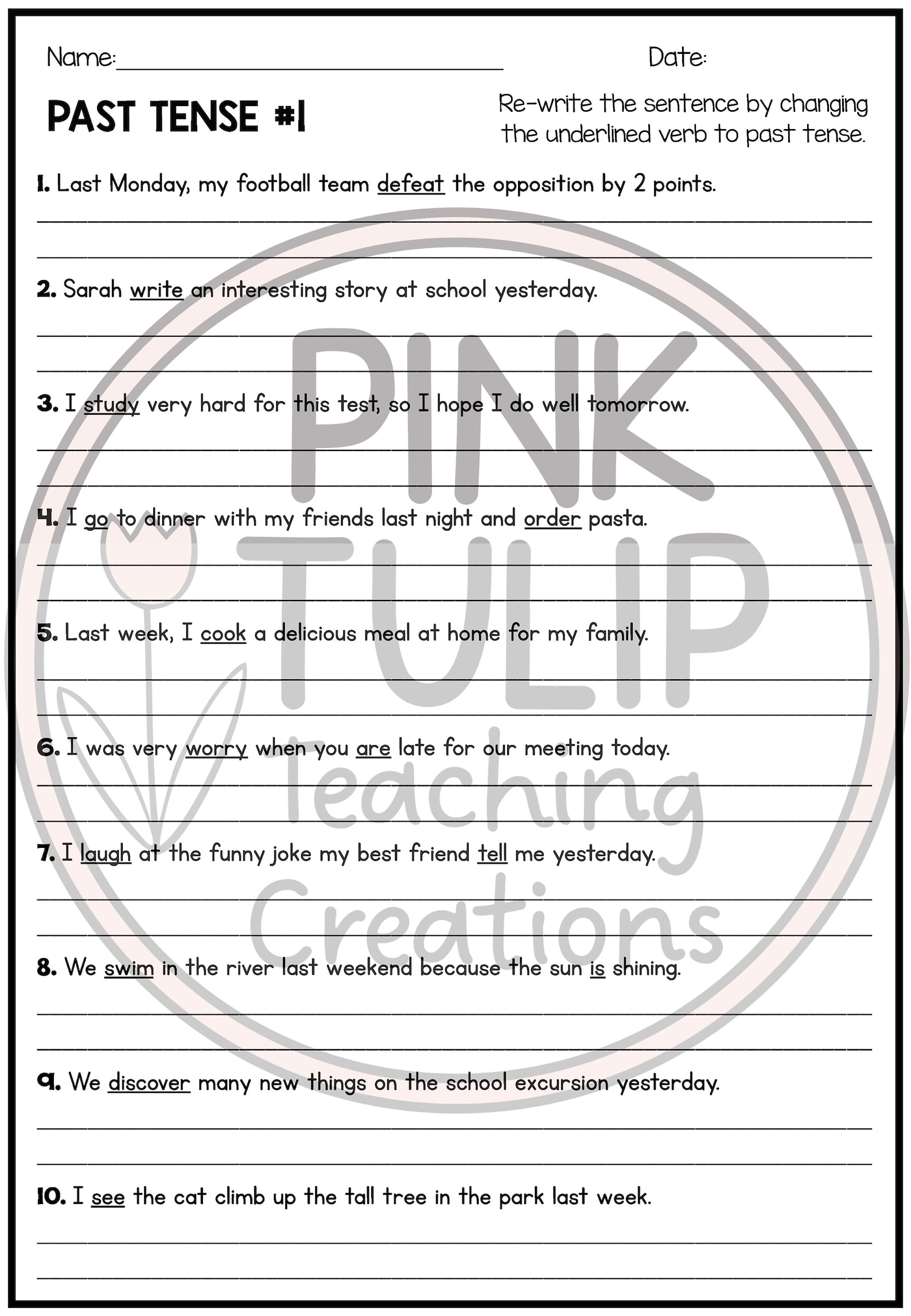 Change the Verb to Past Tense - Worksheet Pack - Etsy