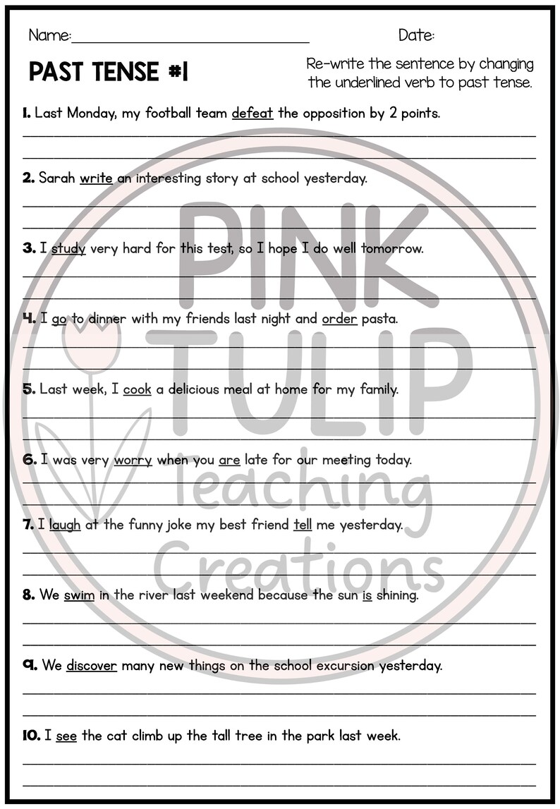 Change the Verb to Past Tense - Worksheet Pack - Etsy