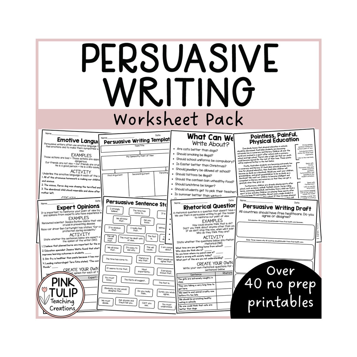 Persuasive Writing Worksheet Pack - No Prep Lesson Ideas - Etsy