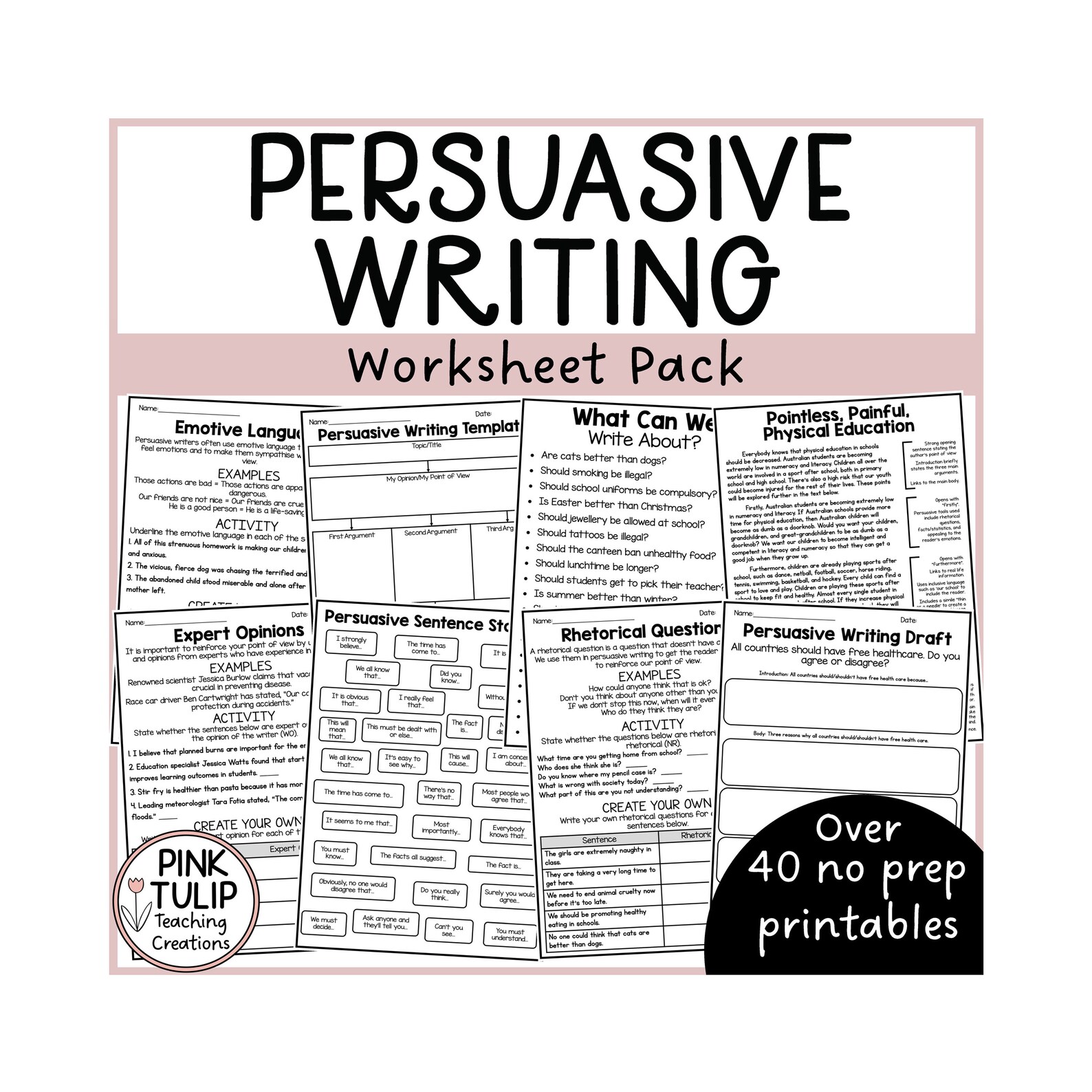 Persuasive Writing Worksheet Pack - No Prep Lesson Ideas - Etsy