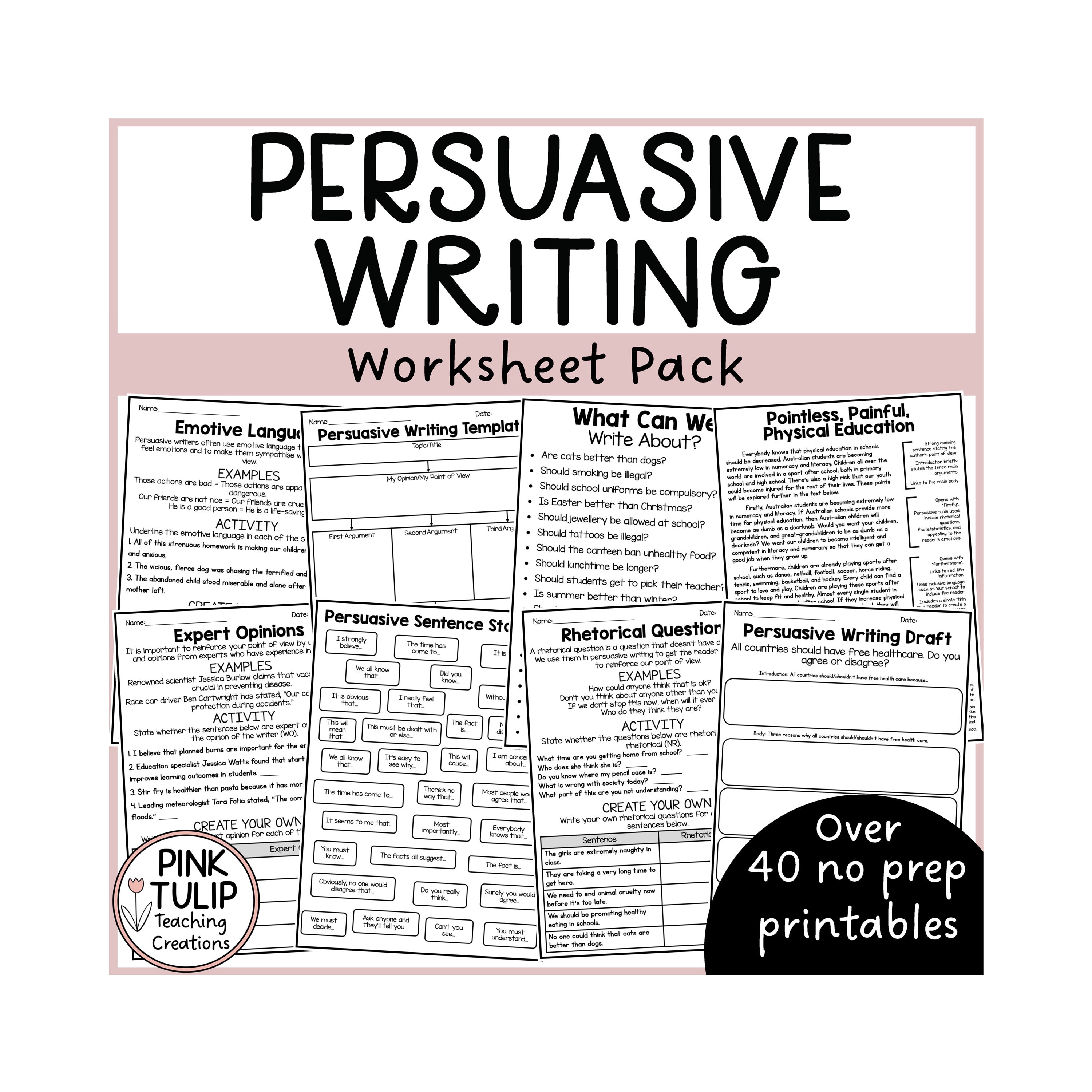 Persuasive Writing Worksheet Pack - No Prep Lesson Ideas - Etsy