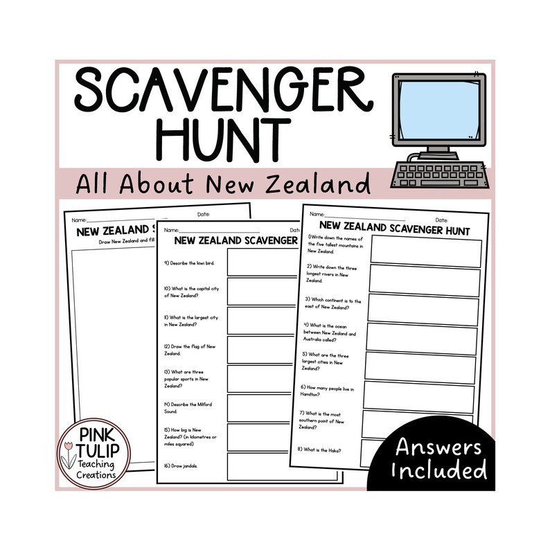 New Zealand Scavenger Hunt - Research Task - Etsy