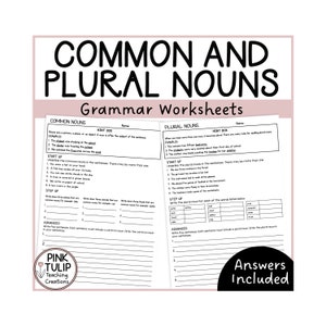 Common Nouns and Plural Nouns - Grammar Worksheets With Answers - Etsy ...