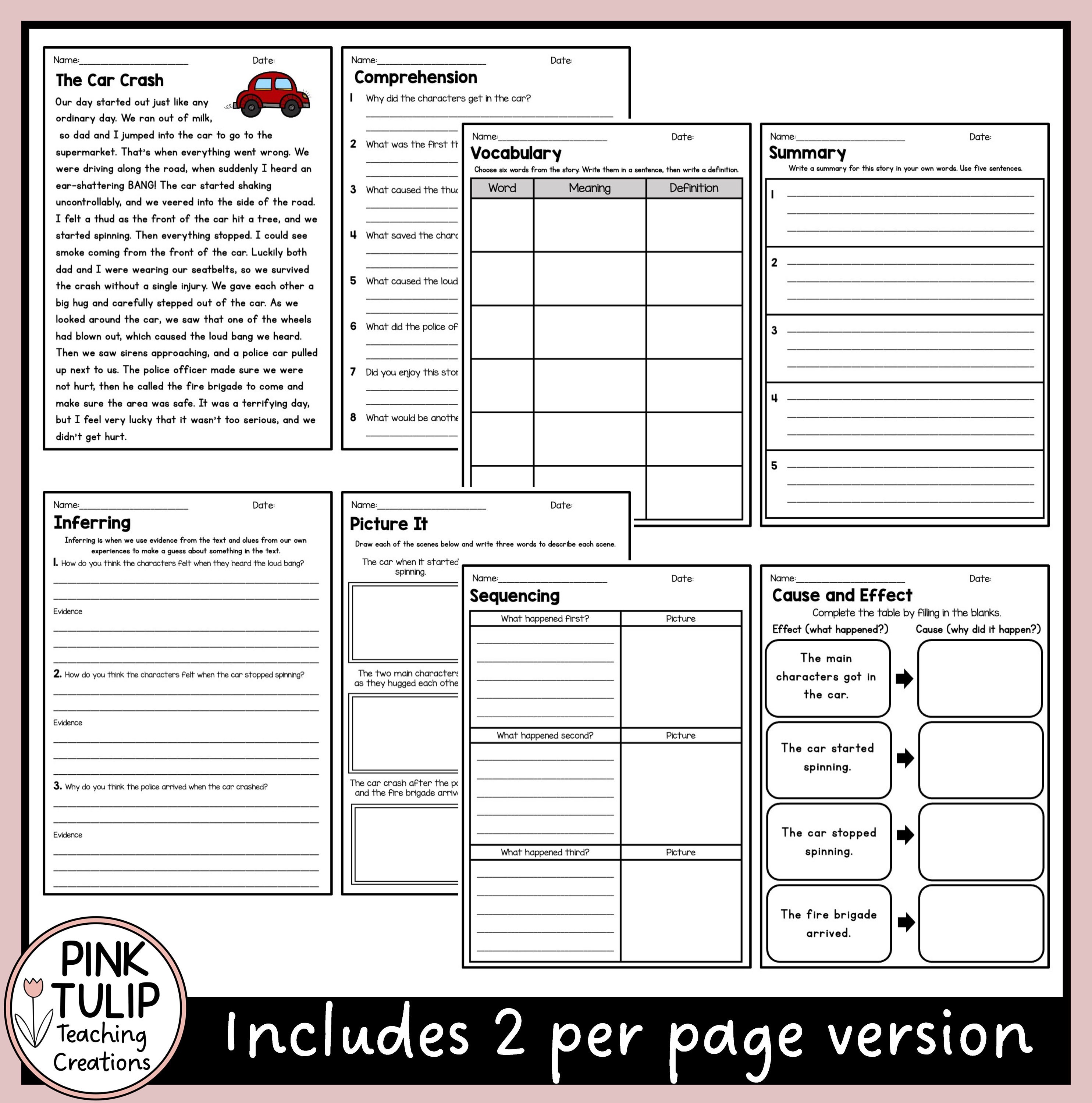 Reading Comprehension - the Car Crash - Etsy