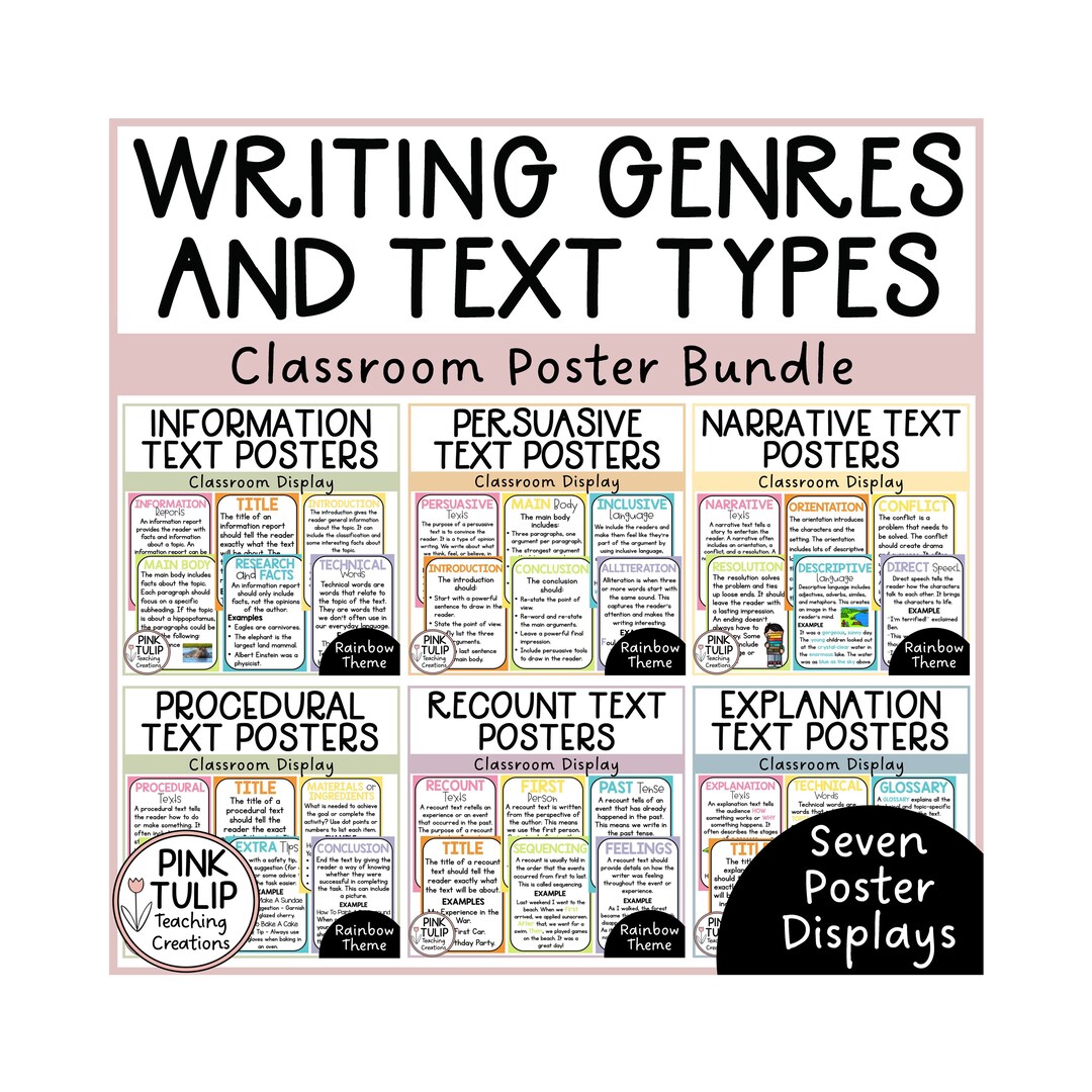 Reading and Writing Text Types Classroom Poster Bundle - Etsy
