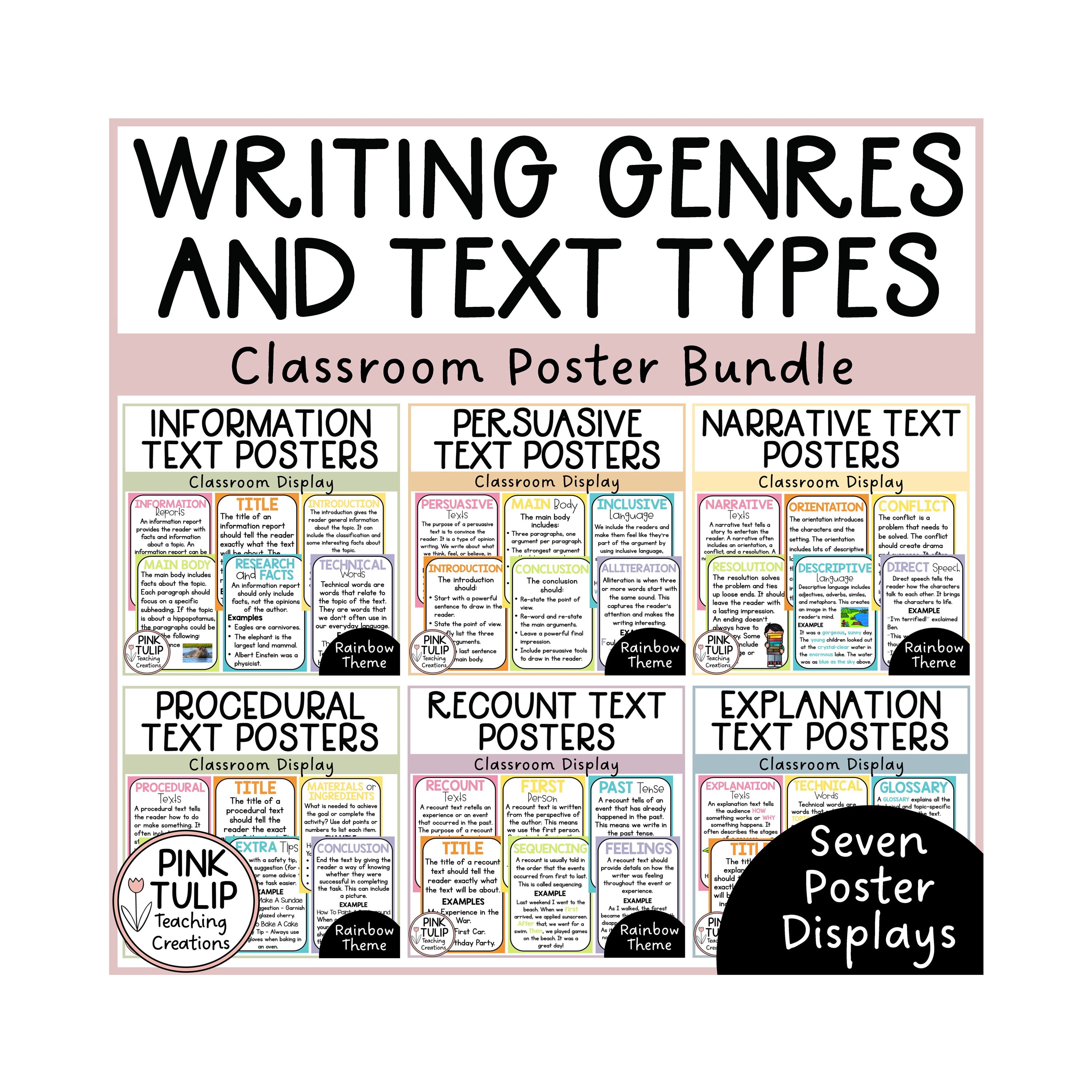 Reading and Writing Text Types Classroom Poster Bundle - Etsy