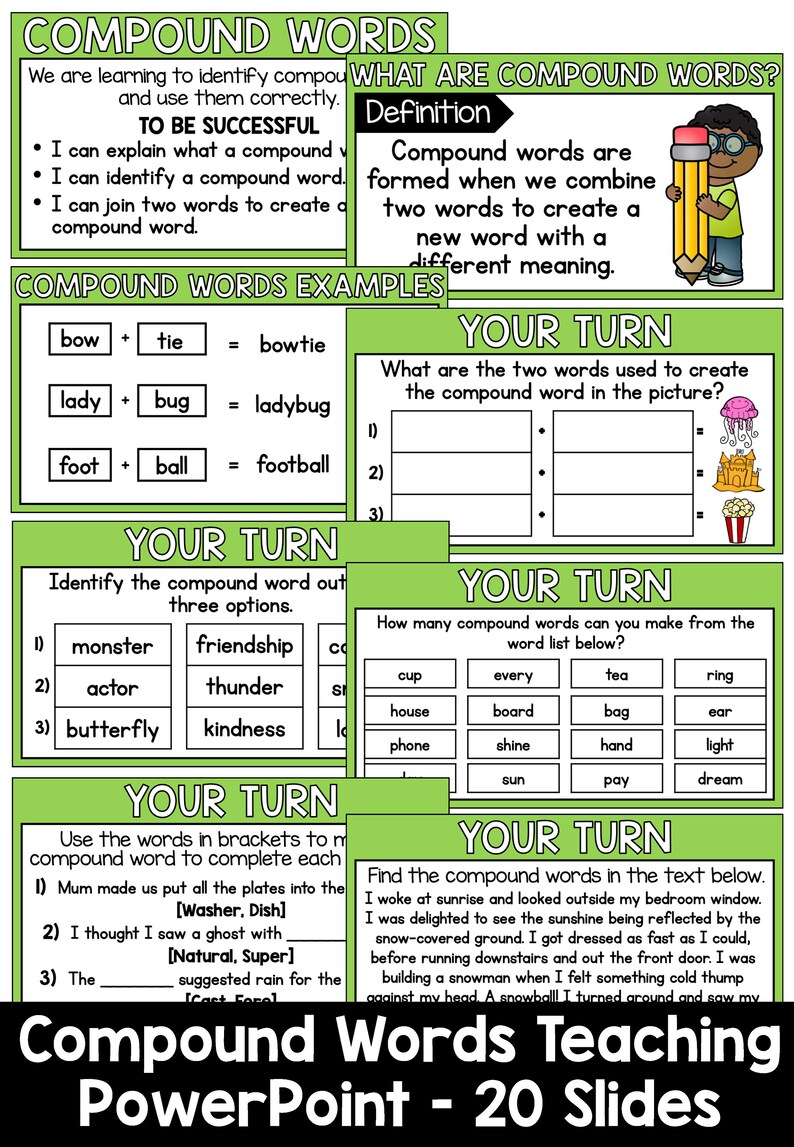 Compound Words Bundle - Worksheet Pack and Guided Teaching Powerpoint ...