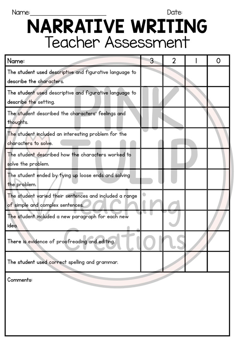 Narrative Writing - Marking Assessment Rubrics - Etsy