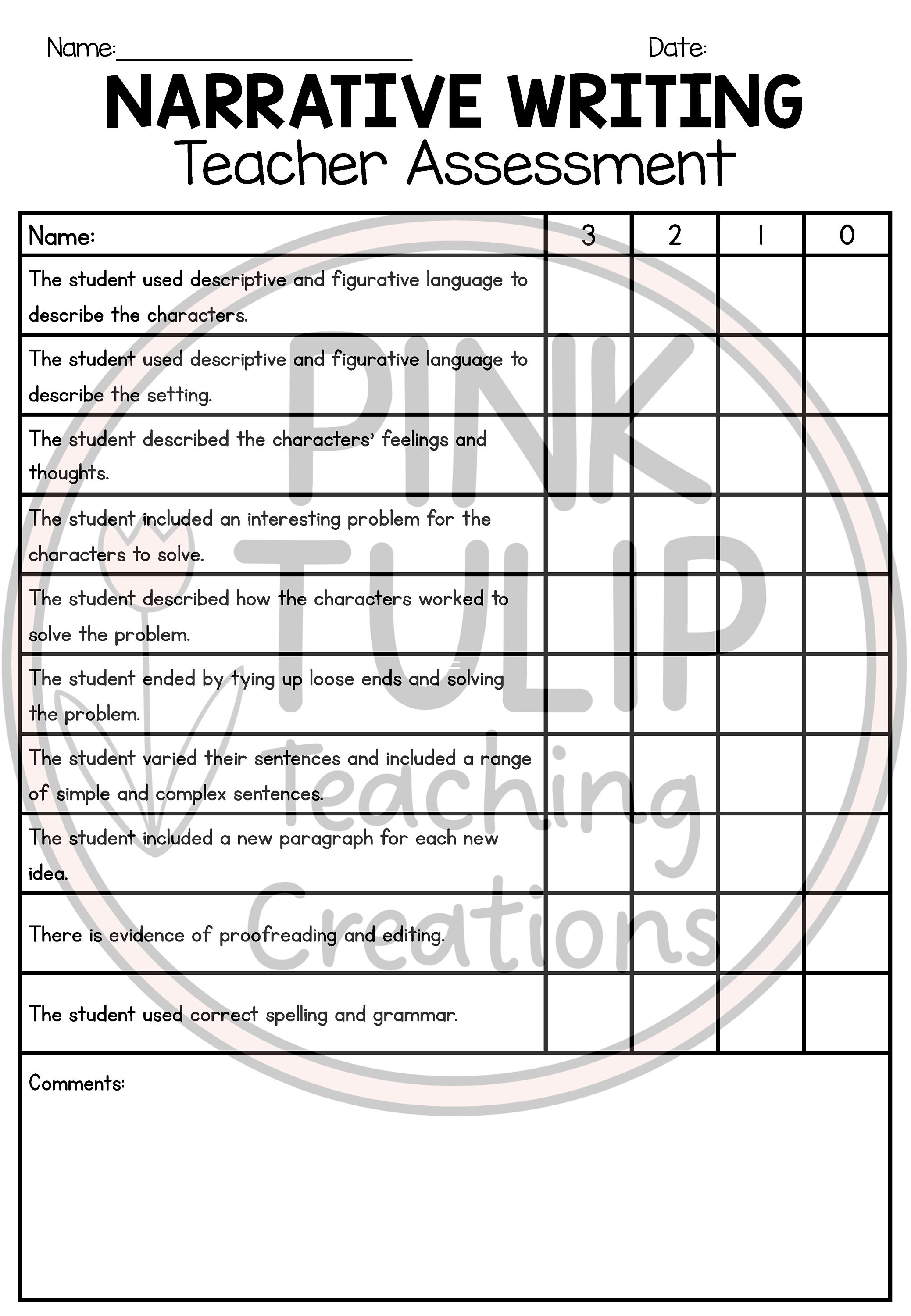 Narrative Writing - Marking Assessment Rubrics - Etsy