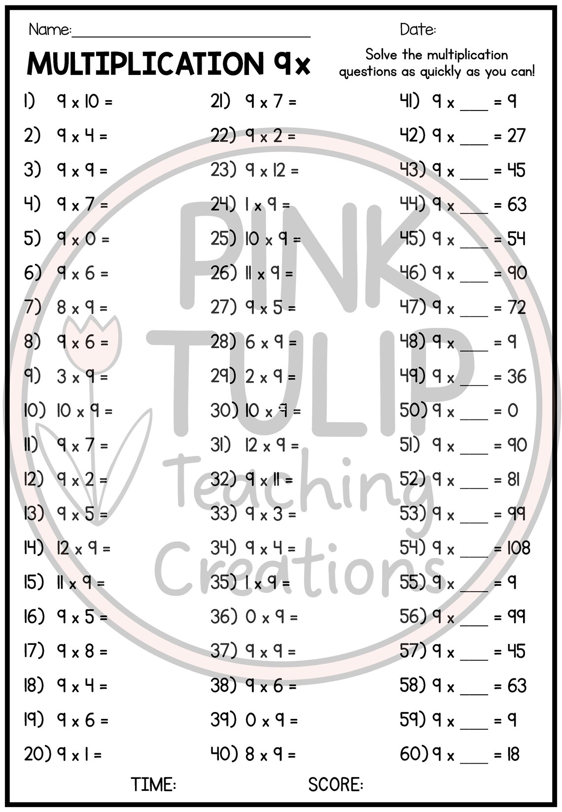 Multiplication Times Table Worksheets Numeracy Warm Up - Etsy