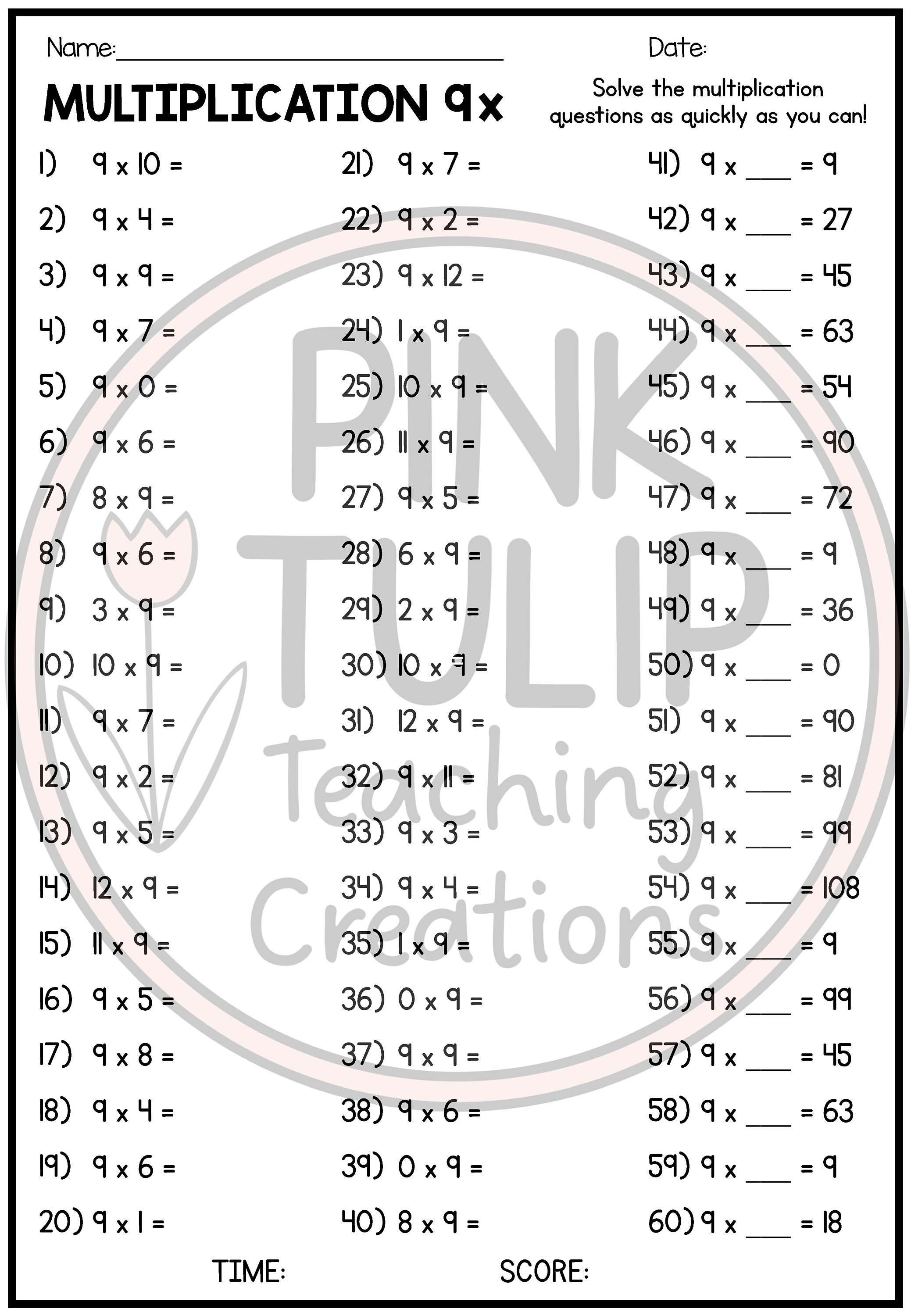 Multiplication Times Table Worksheets - Numeracy Warm Up - Etsy