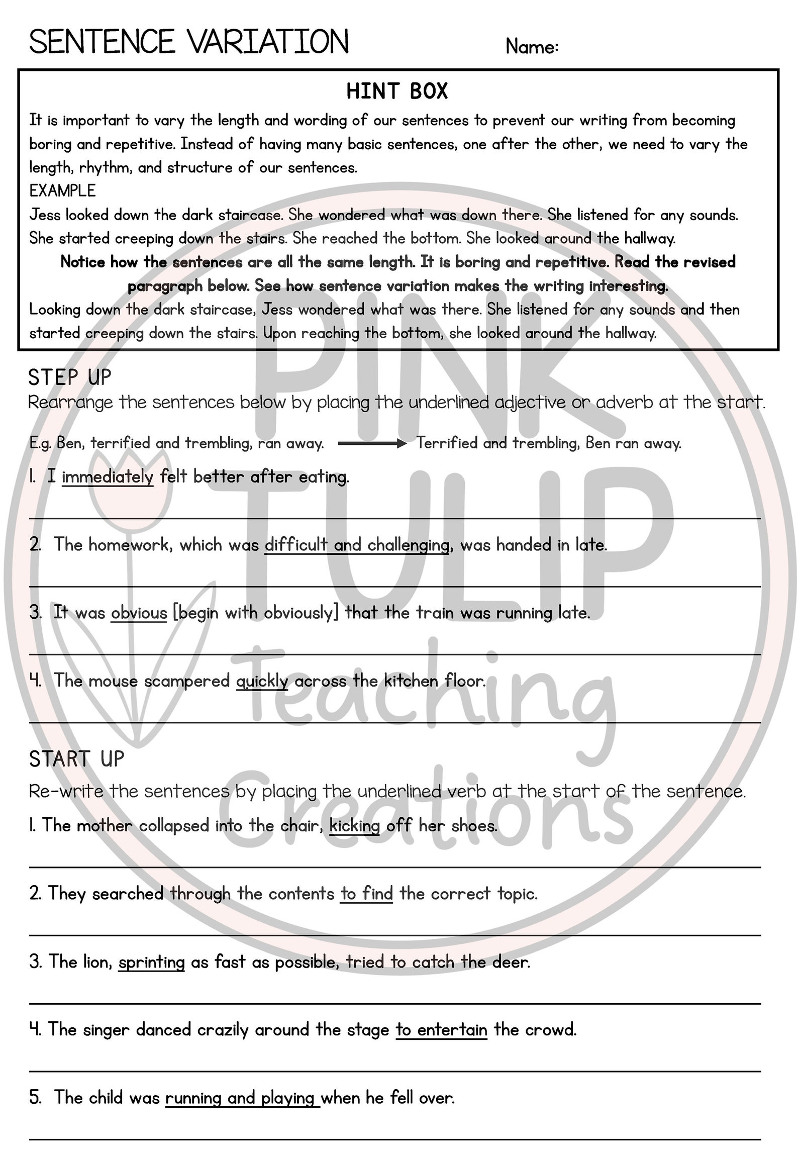 Complex Sentences and Sentence Variation - Grammar Worksheets With ...