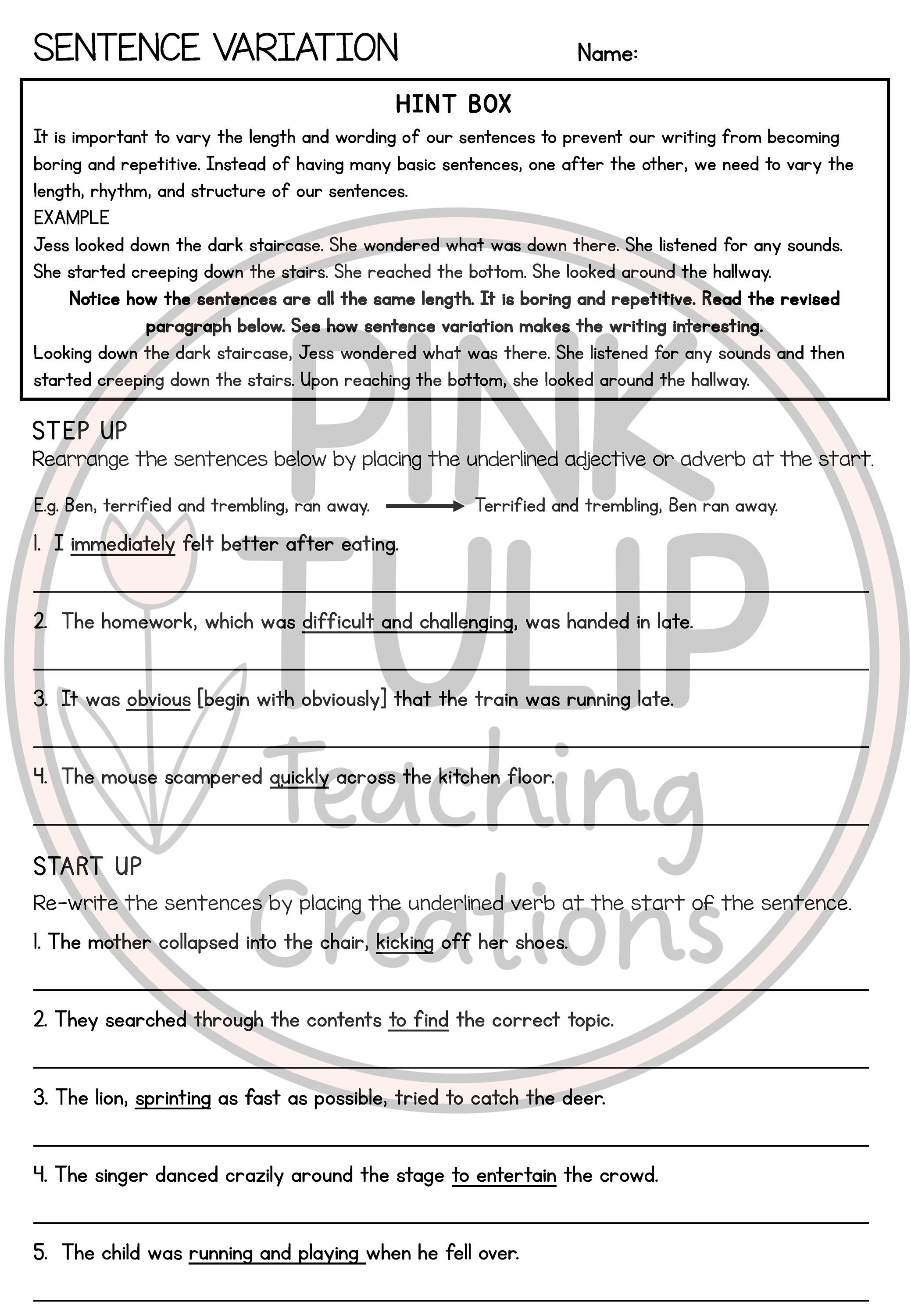 Complex Sentences and Sentence Variation - Grammar Worksheets With ...