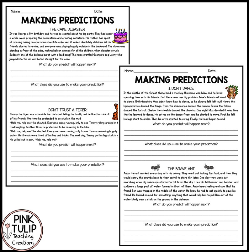 Making Predictions (predicting) - Reading Worksheet Pack - Etsy