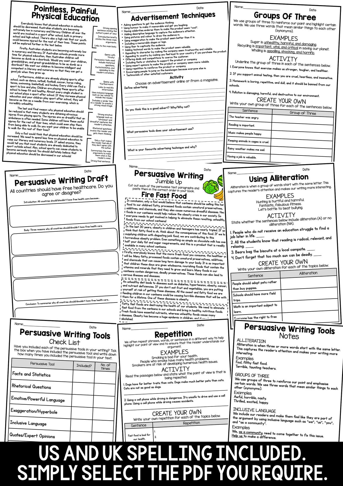 Persuasive Writing Worksheet Pack - No Prep Lesson Ideas - Etsy