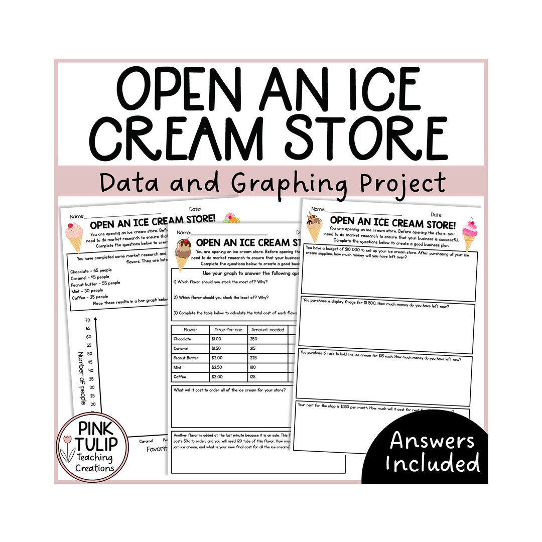 Open an Ice Cream Shop - Graphing and Data Math Activity - Etsy