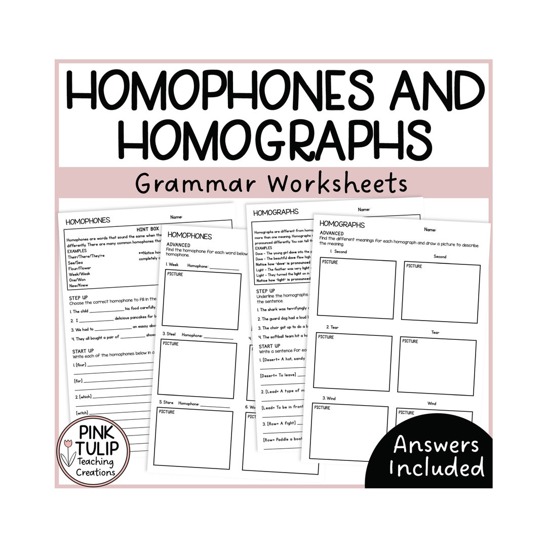 Homophones and Homographs - Grammar Worksheets With Answers - Etsy