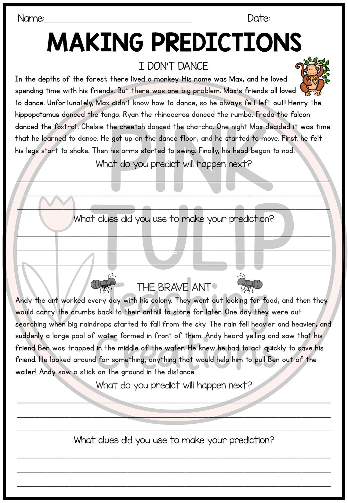 Making Predictions (predicting) - Reading Worksheet Pack - Etsy