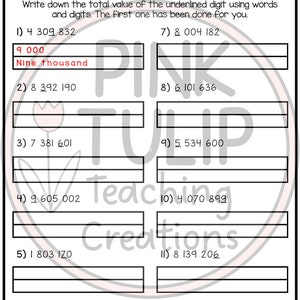 Place Value Into the Millions - Worksheet Pack - Etsy